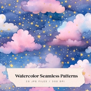 Cute Sky Digital Paper, Nursery Digital Paper Pack, Clouds Seamless ...