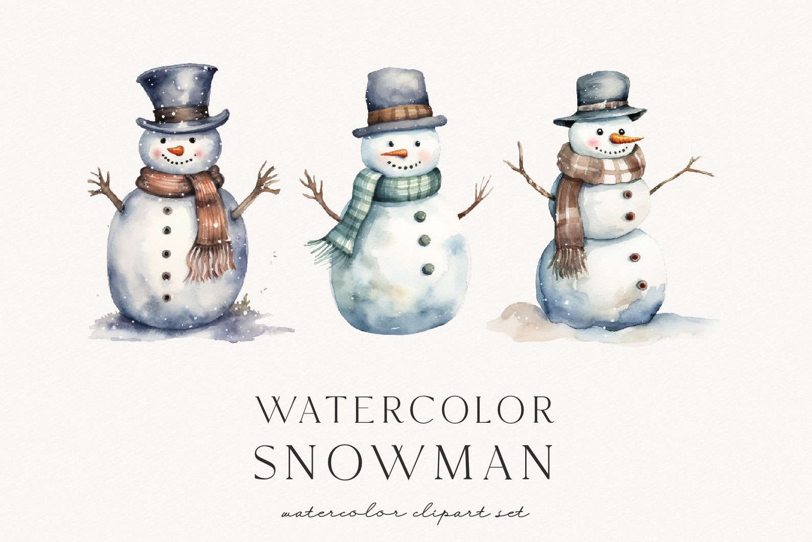 Watercolor Snowman, Watercolor Winter Scene, Winter Clipart, Christmas ...