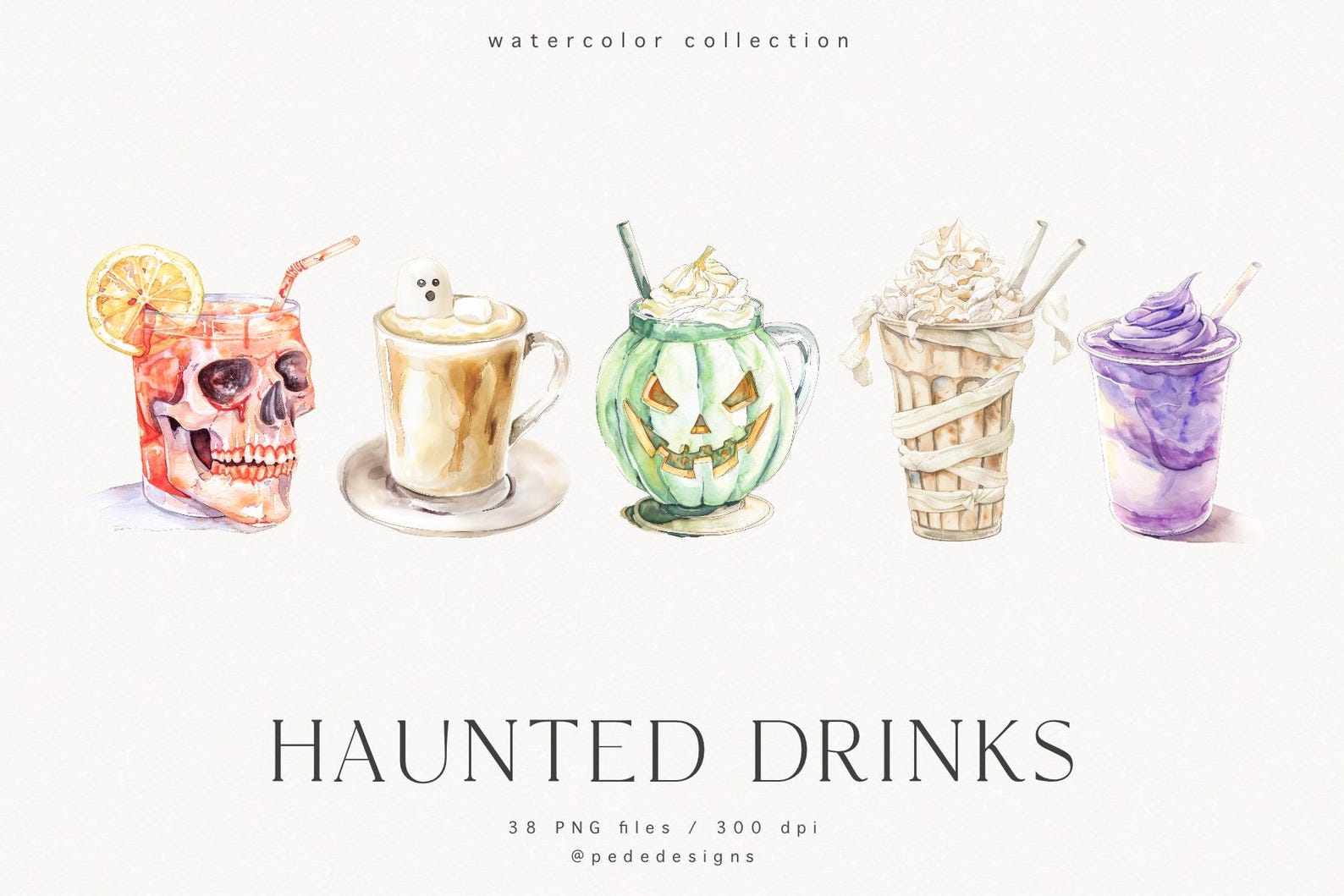 Haunted Drinks Clip Art Set, Watercolor, Menu Clipart, Halloween Party ...