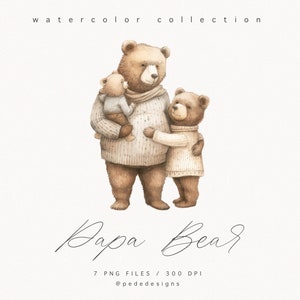 Papa Bear Clipart, Watercolor Father's Day Clipart, Heartwarming Daddy ...