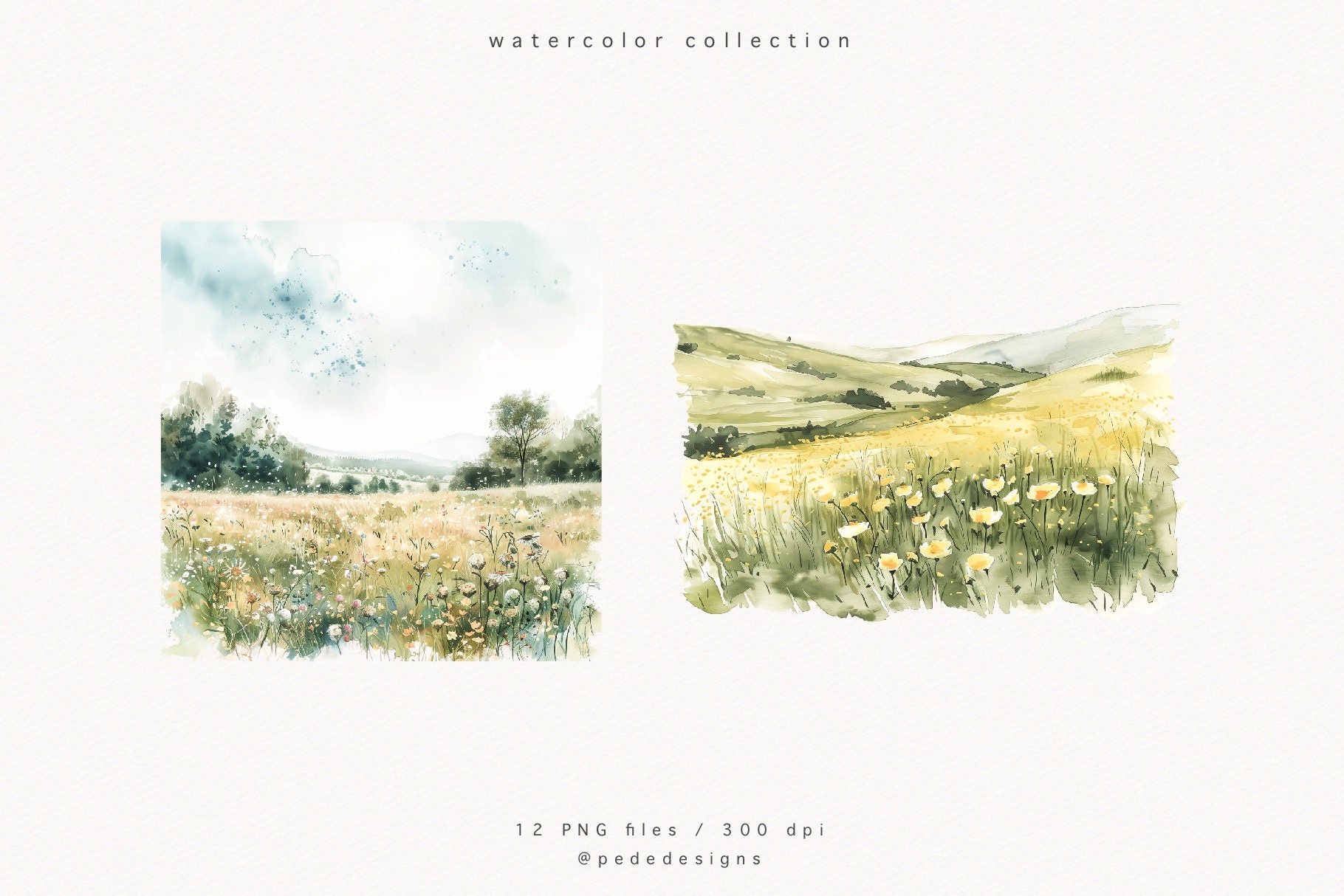 Summer Landscape Illustration, Watercolor Meadow Clipart, Travel Png ...