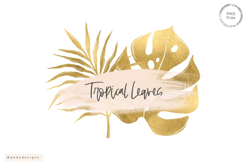 Gold Tropical Leaves Clip Art, Botanical, Monstera, Golden Foil ...