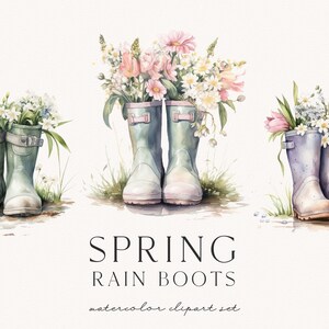 Spring Rain Boots, Watercolor Png Clipart, Spring Illustration, Garden ...
