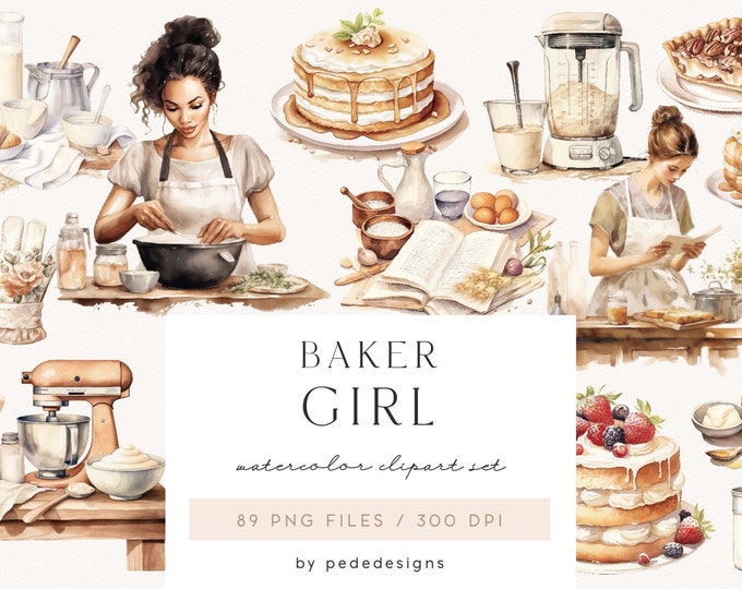 Watercolor Baking Clipart, Cooking clip art, Kitchen Clipart, Planner ...