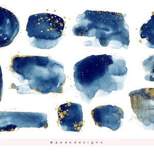 Watercolor Strokes Clipart, Gold Glitter, Navy Blue Watercolor Splash ...