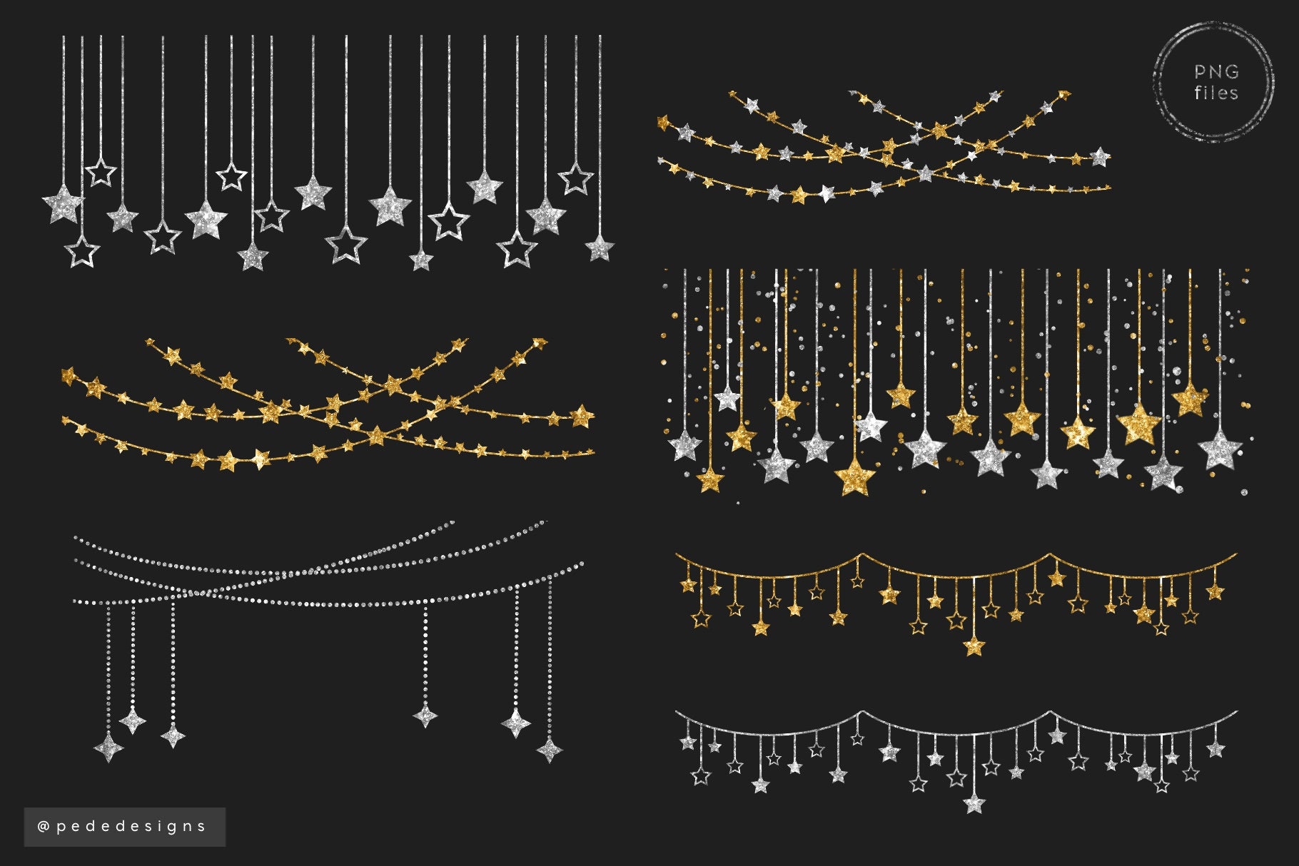 Gold & Silver Borders Stars Png Glitter Clip Art Moon and - Etsy