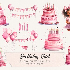 Watercolor Pink Birthday Clip Art, Birthday Girl Clipart, Party ...