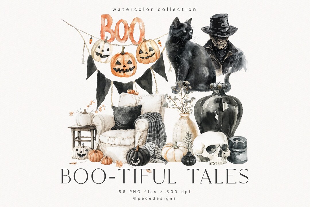 Boo-tiful Tales Clip Art Bundle, Watercolor Halloween Clipart, Scary ...