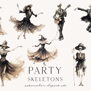 Party Skeletons Clipart, Watercolor Halloween Clipart, Spooky Clipart ...