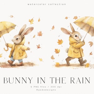 Bunny in the Rain Clip Art Set, Watercolor Clipart, Watercolor Baby ...
