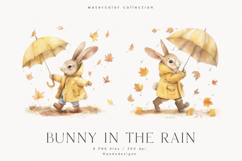 Bunny in the Rain Clip Art Set, Watercolor Clipart, Watercolor Baby ...