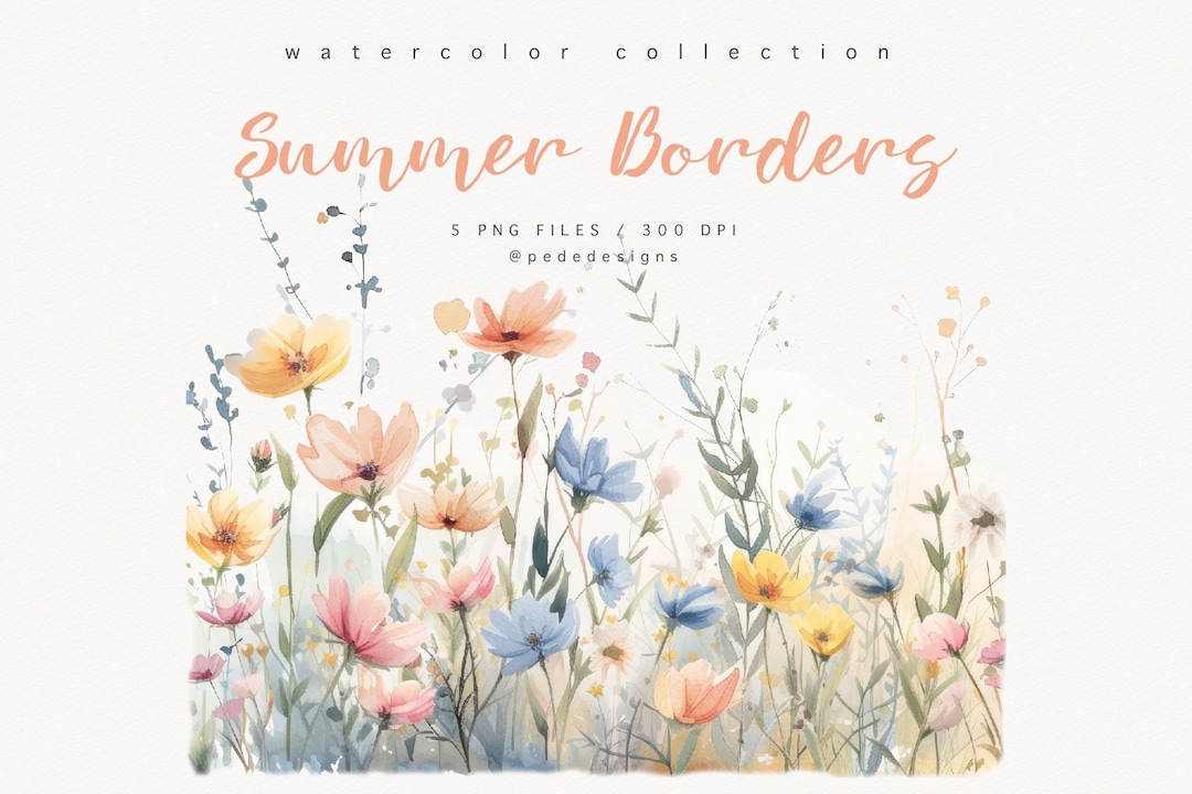 Summer Borders, Watercolor Wild Flowers Clipart, Watercolor Floral ...