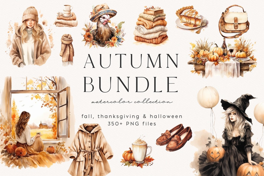Autumn Mega Bundle, Watercolor Autumn Clip Art Set, Thanksgiving ...