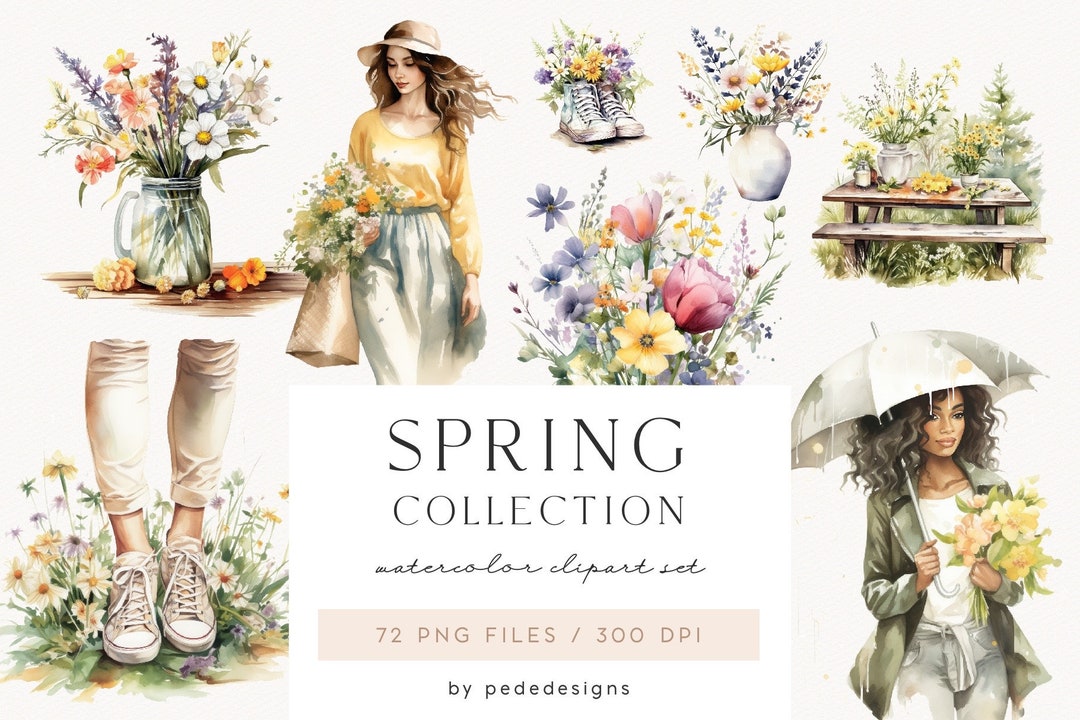 Spring Collection, Watercolor Spring Clipart, Spring Graphics, Spring ...