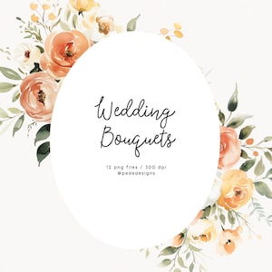 Wedding Bouquets, Watercolor Peach Flowers, Floral Clipart, Wedding ...