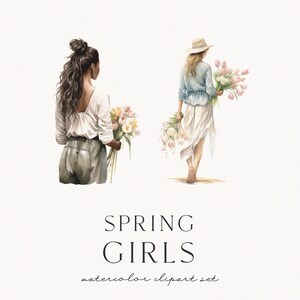 Spring Girls Clipart, Watercolor Girl Graphics, Watercolor Romantic ...