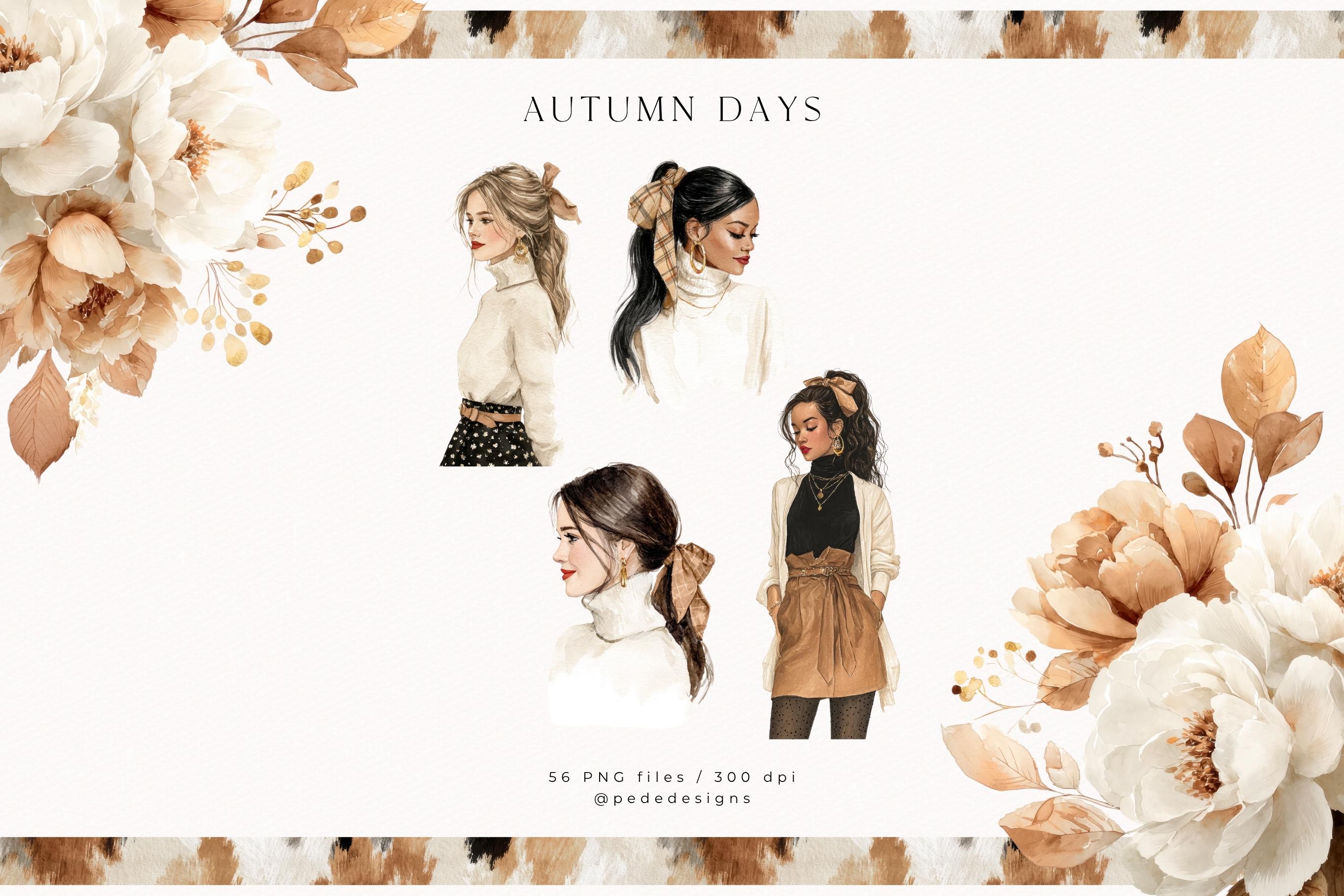 Watercolor Autumn Girl Clipart: Fashion PNG Graphics (digital Download ...