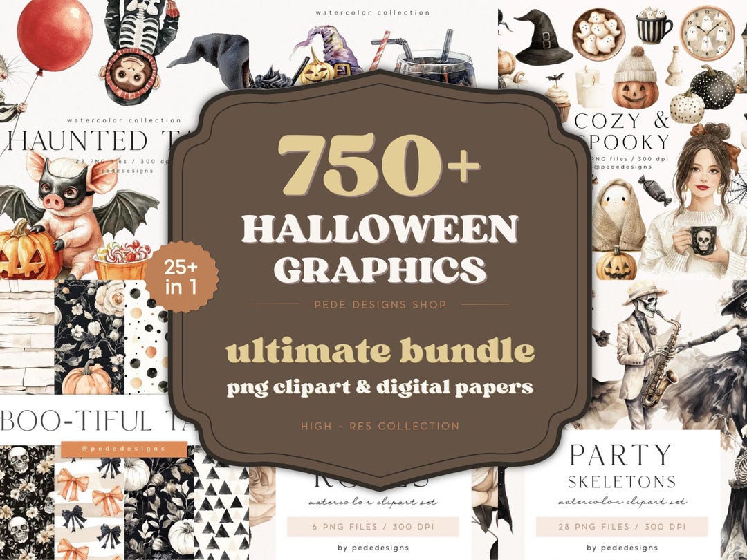 Halloween Clipart Mega Bundle 750+ | Spooky PNG Graphics | Pumpkin ...