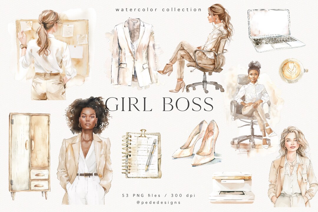 Girl Boss Clipart Set, Watercolor Clip Art, Watercolor Fashion Clipart ...