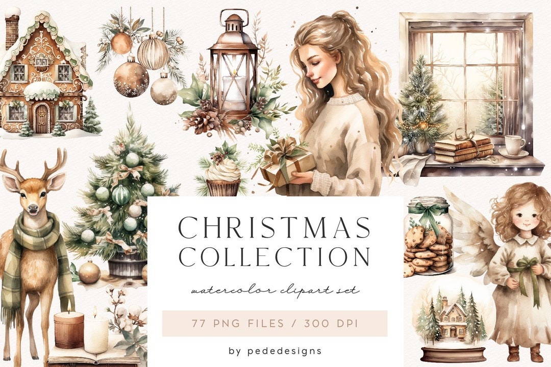 Christmas Collection Clipart, Watercolor Cozy Winter, Xmas Clipart ...