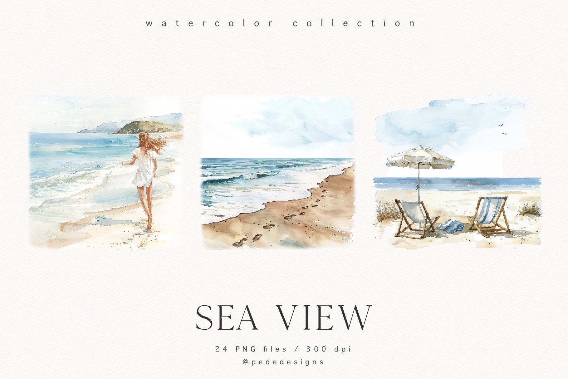 Sea View Illustration, Watercolor View Clipart, Travel Graphics, Summer ...