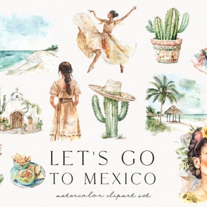 Let's Go to Mexico, Watercolor Summer Clipart, Travel, Mexican ...