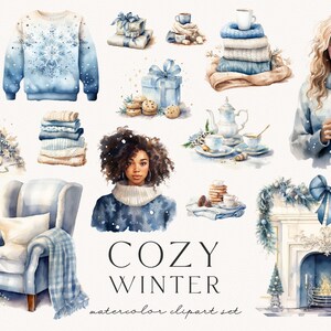Cozy Winter Clipart: Watercolor Christmas, Cocoa, Gifts (download) - Etsy