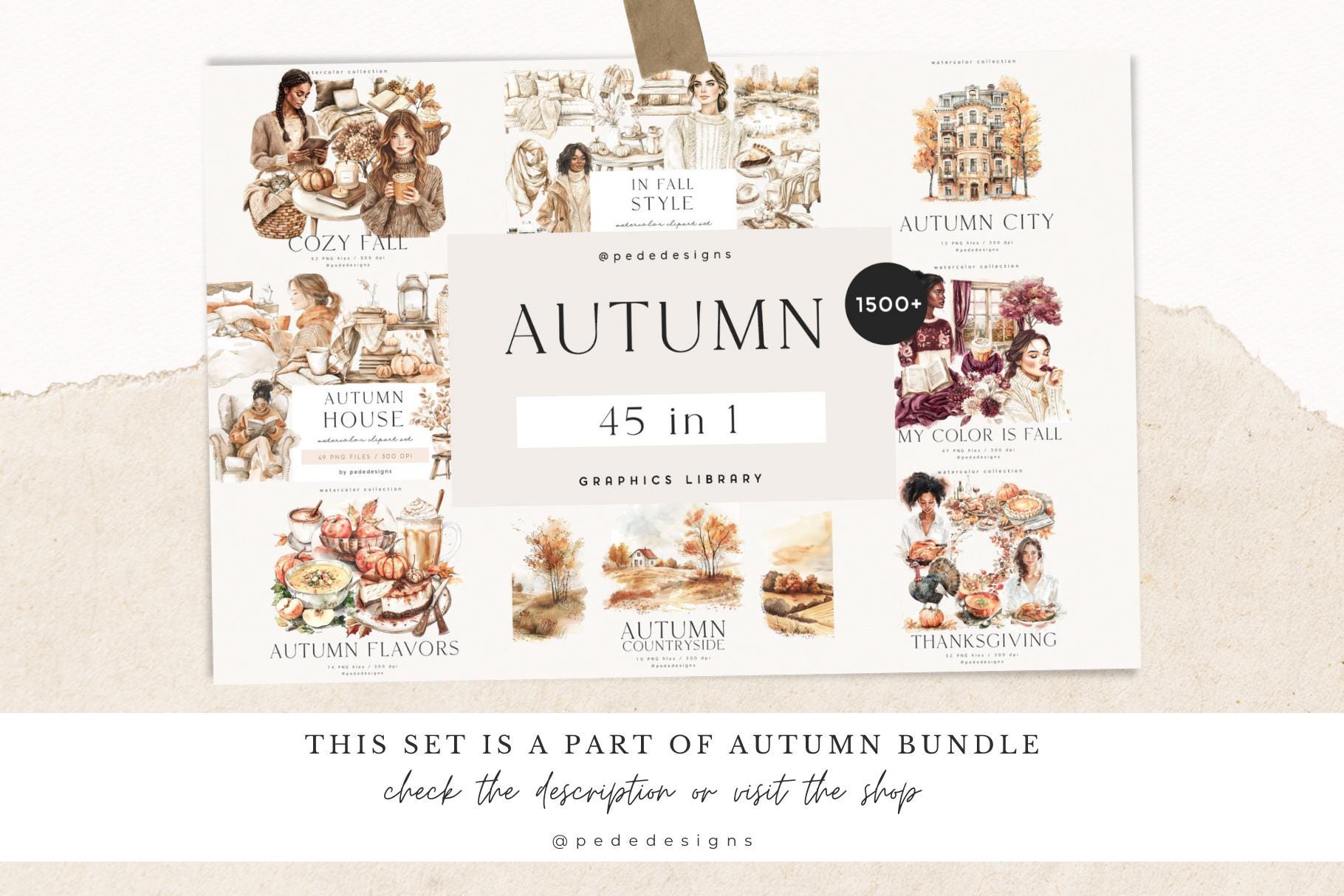 Thanksgiving Clip Art Set, Watercolor Fall Clipart, Food Graphics ...