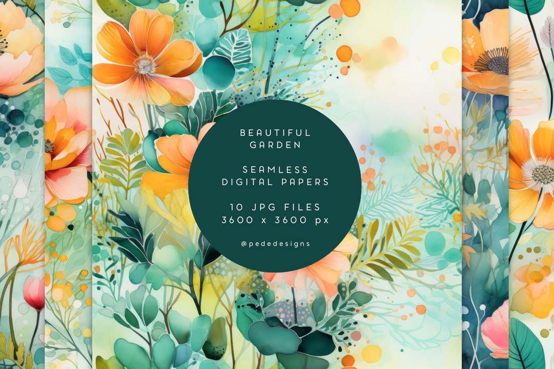 Beautiful Garden Digital Paper Pack, Meadow Flowers, Seamless Pattern ...