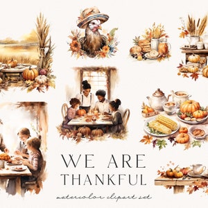 We Are Thankful, Watercolor Fall Clipart, Thanksgiving Clipart ...