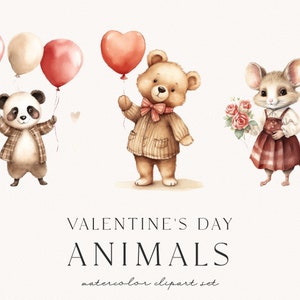 Watercolor Valentine's Day Clipart, Watercolor Baby Animals, Romantic ...