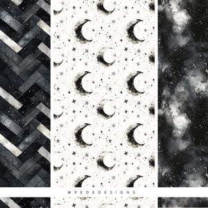 Midnight Black Digital Papers Set, Celestial Digital Paper Pack ...