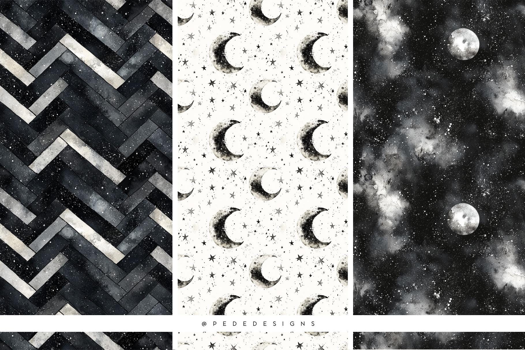 Midnight Black Digital Papers Set, Celestial Digital Paper Pack ...