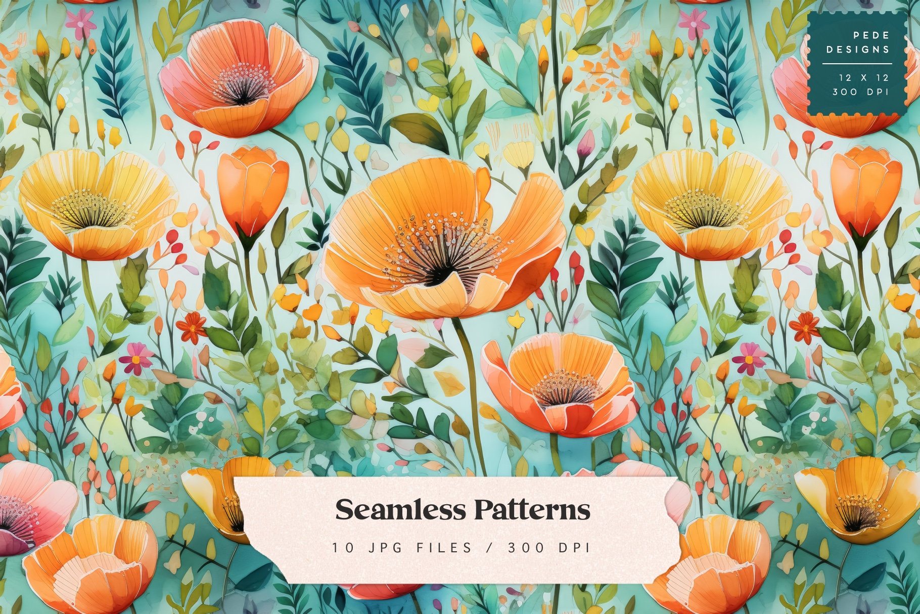 Beautiful Garden Digital Paper Pack, Meadow Flowers, Seamless Pattern ...