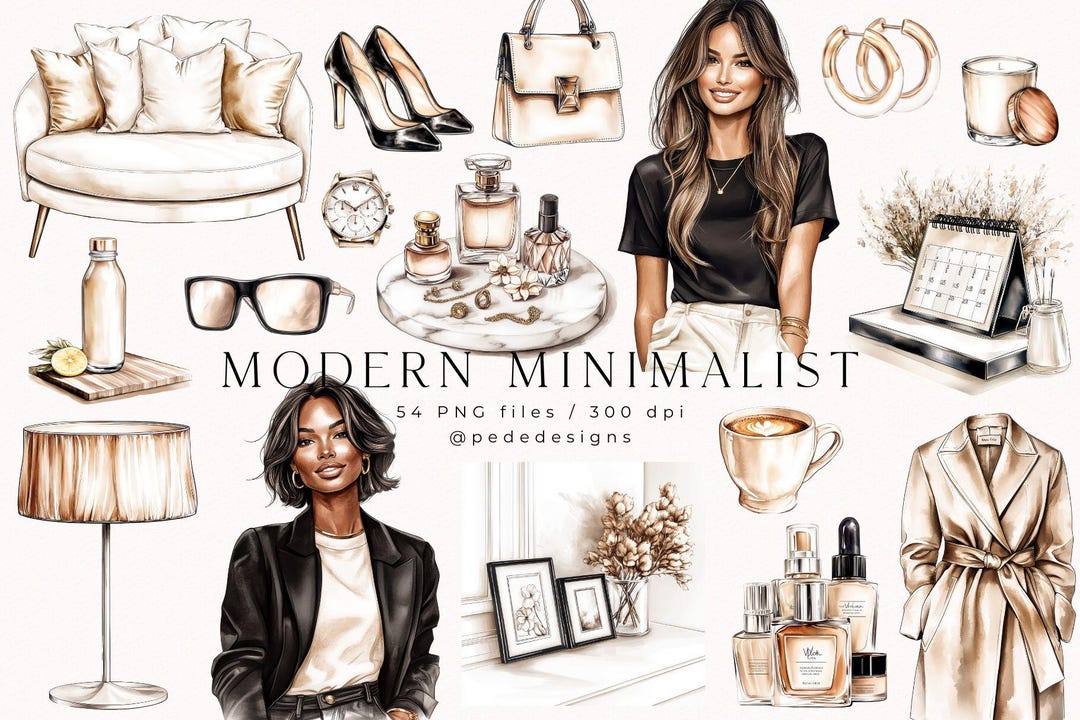 Modern Minimalist, Watercolor Clipart, Planner Girl Png Clipart, Self ...