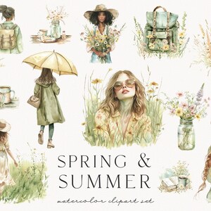 Spring & Summer Collection, Summer Time, Watercolor Girl Clipart ...