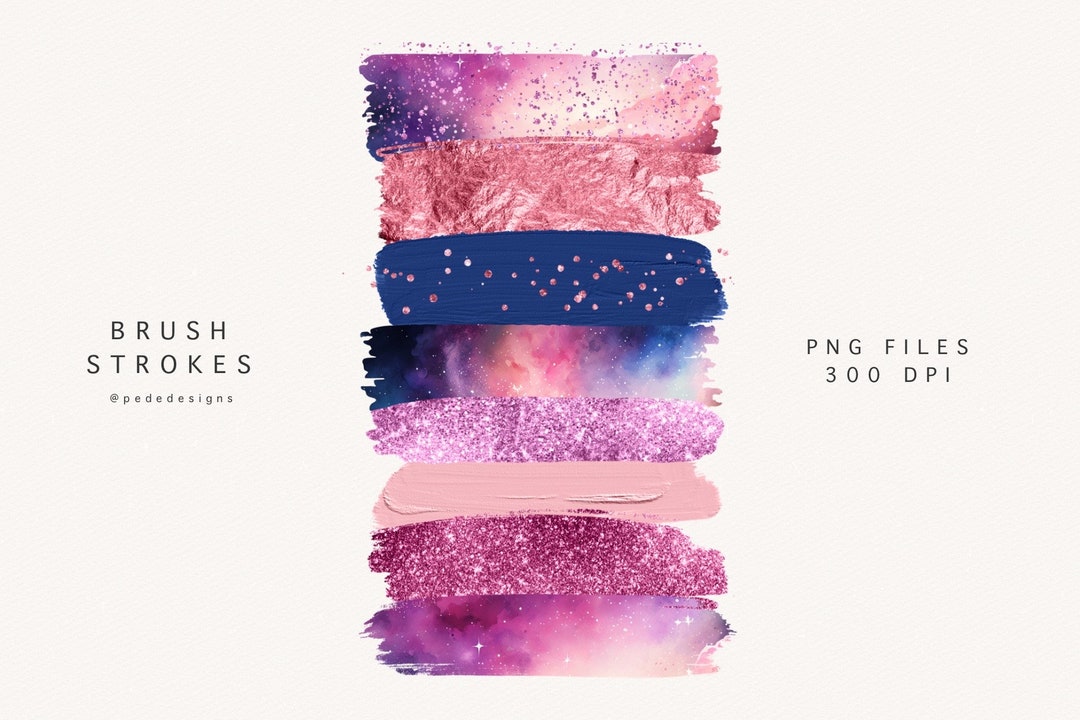 Brush Strokes Clipart, Galaxy, Night Sky, Rose Gold Foil, Purple ...