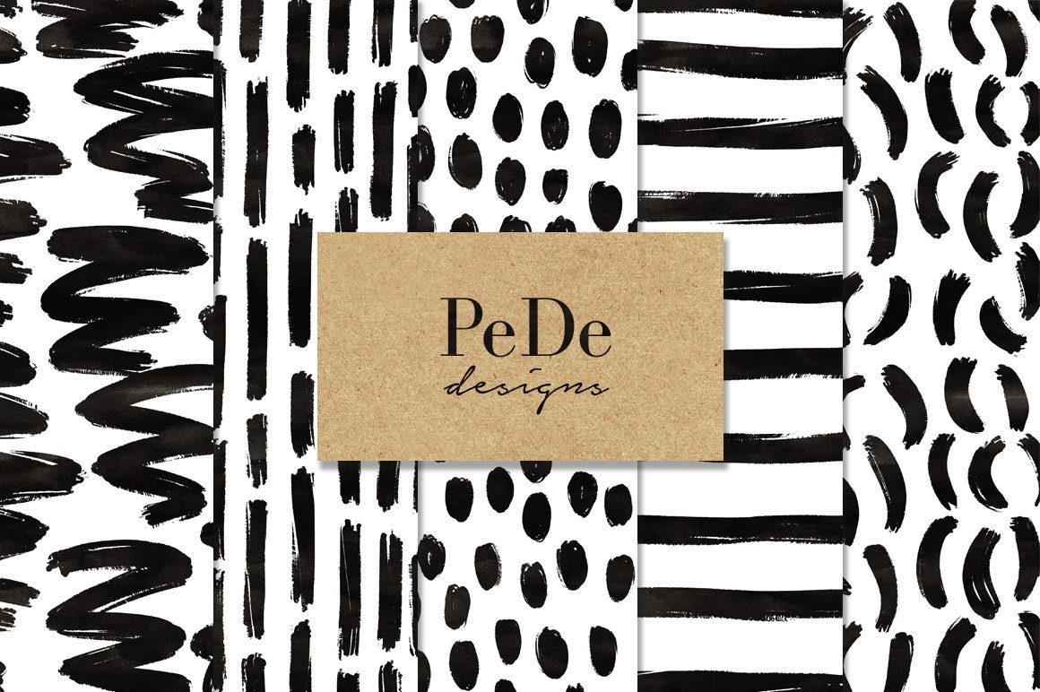 15 Brush Patterns Black Watercolor Digital Paper Watercolor - Etsy