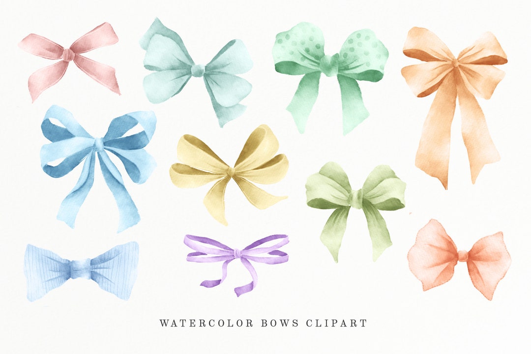 Colorful Watercolor Bows Clip Art, Ribbon Cliparts, Green, Orange ...