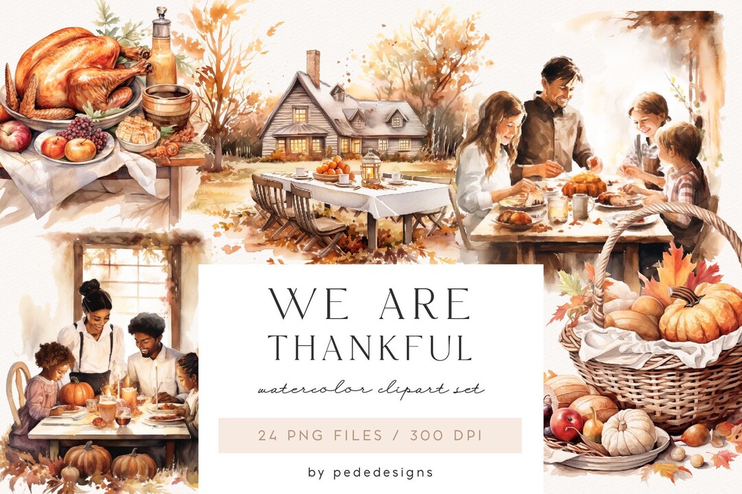 We Are Thankful, Watercolor Fall Clipart, Thanksgiving Clipart ...