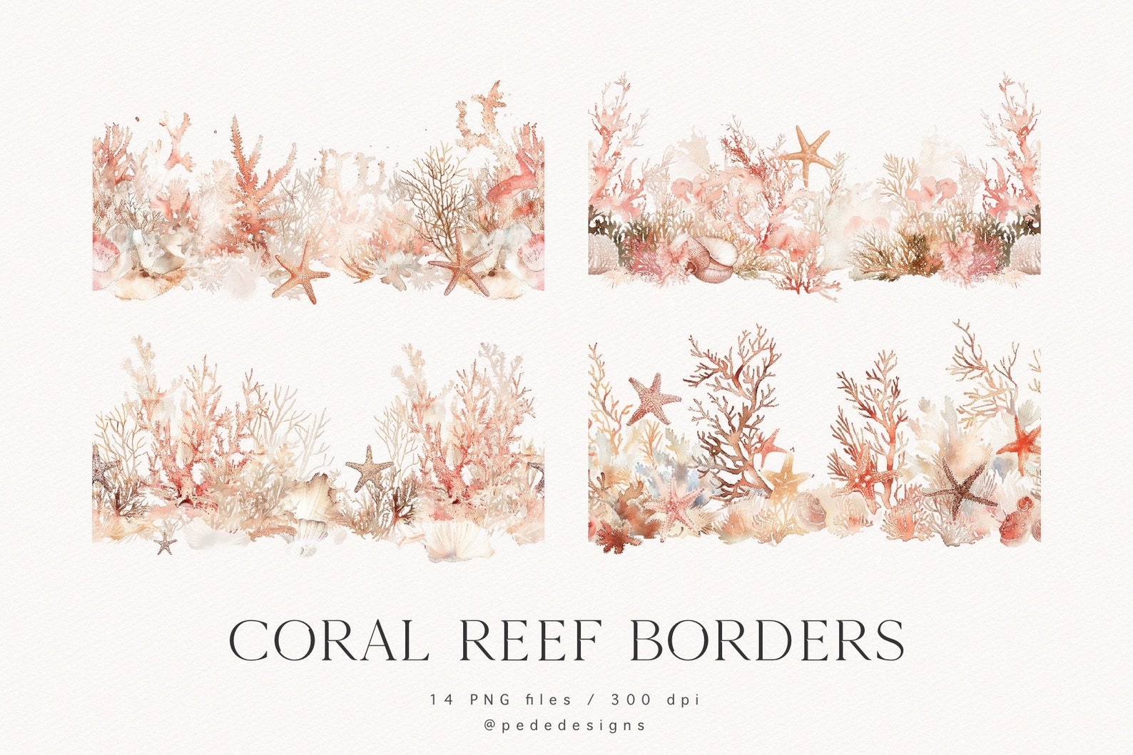Coral Reef Borders, Watercolor Sea Clipart, Ocean Png Graphics ...