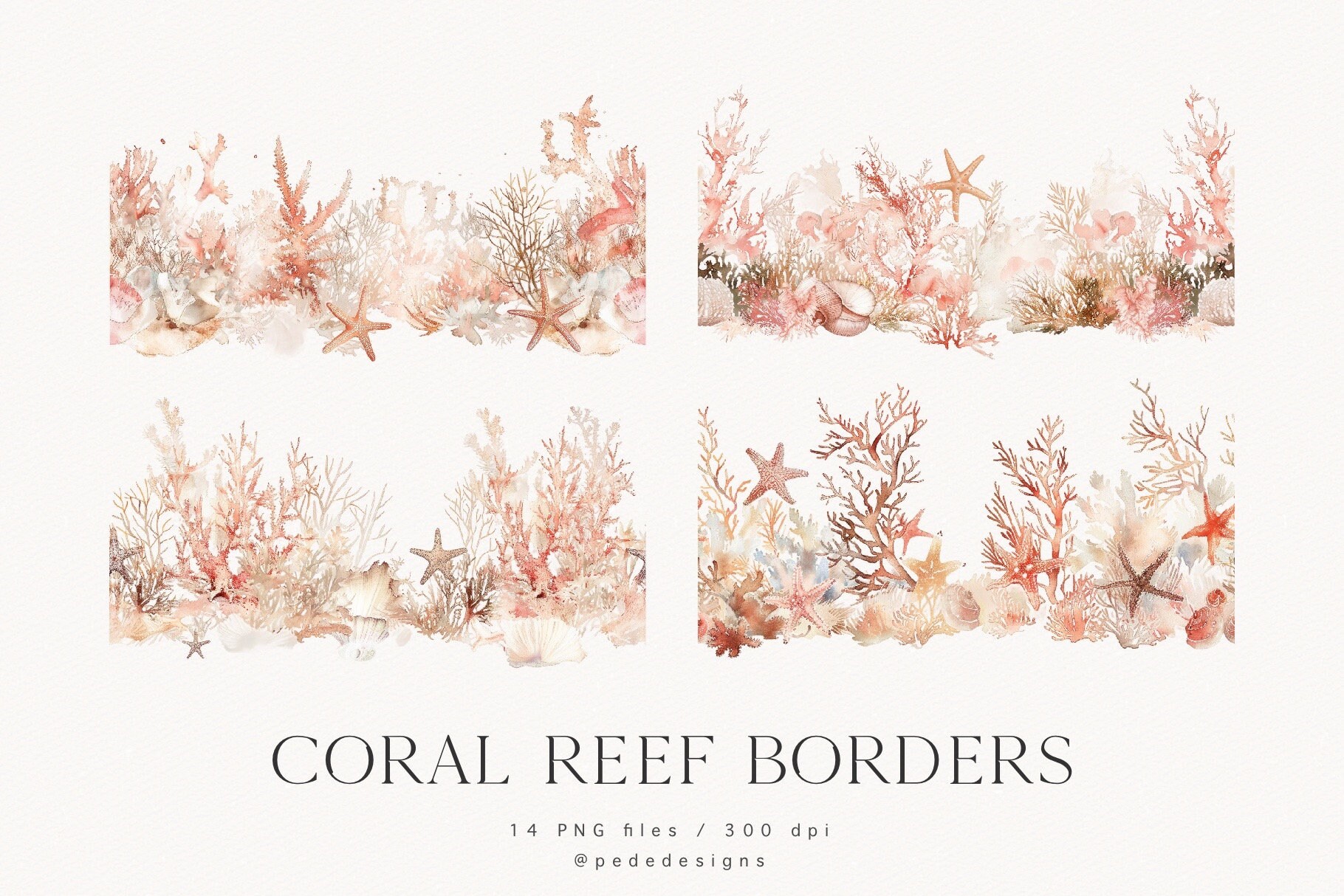 Coral Reef Borders, Watercolor Sea Clipart, Ocean Png Graphics ...
