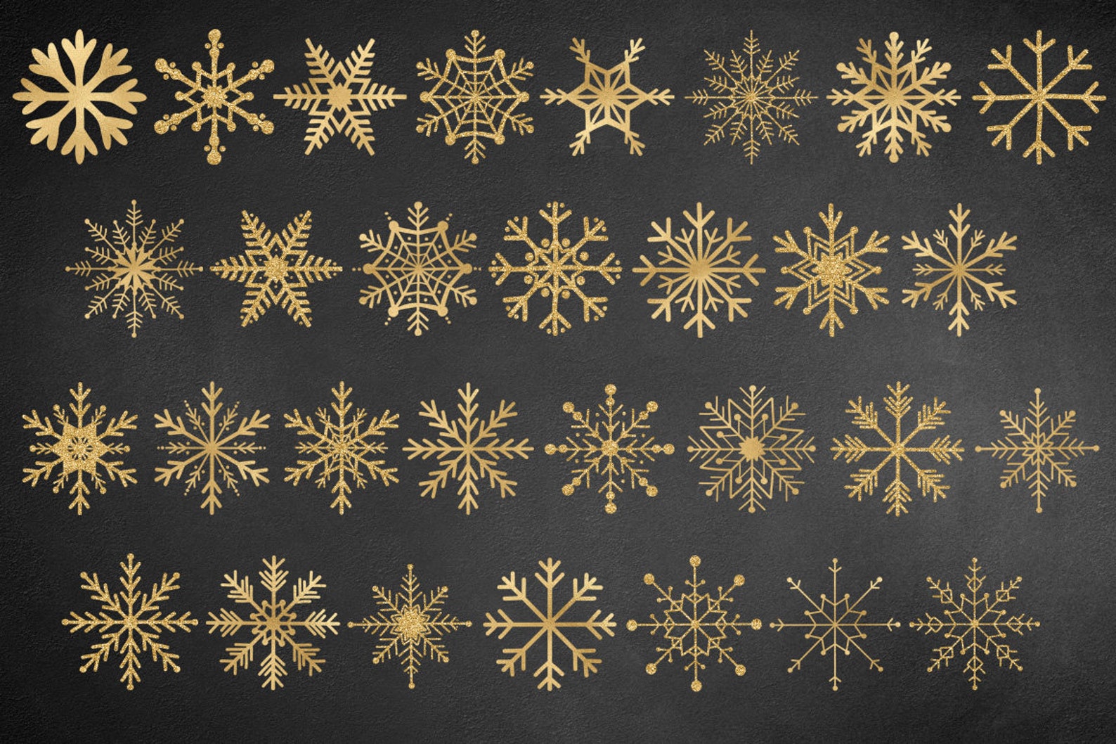 Gold Snowflakes Clip Art Gold Glitter Gold Foil Hand Drawn - Etsy