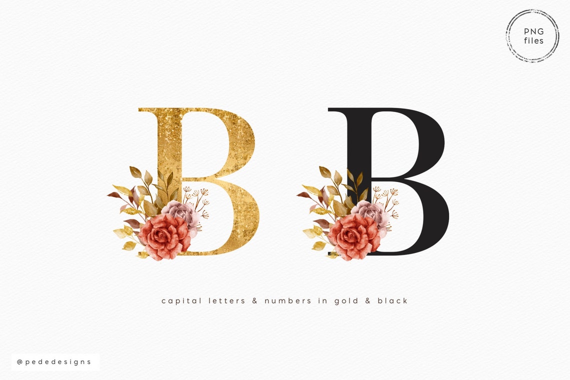 Decorative Alphabet Clipart Letters With Leaves Gold Foil - Etsy