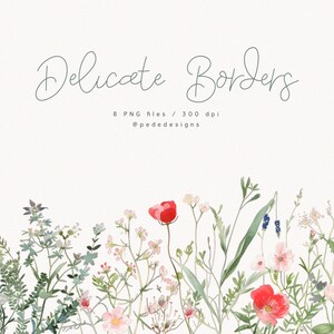 Delicate Borders, Watercolor Wild Flowers Clipart, Watercolor Floral ...