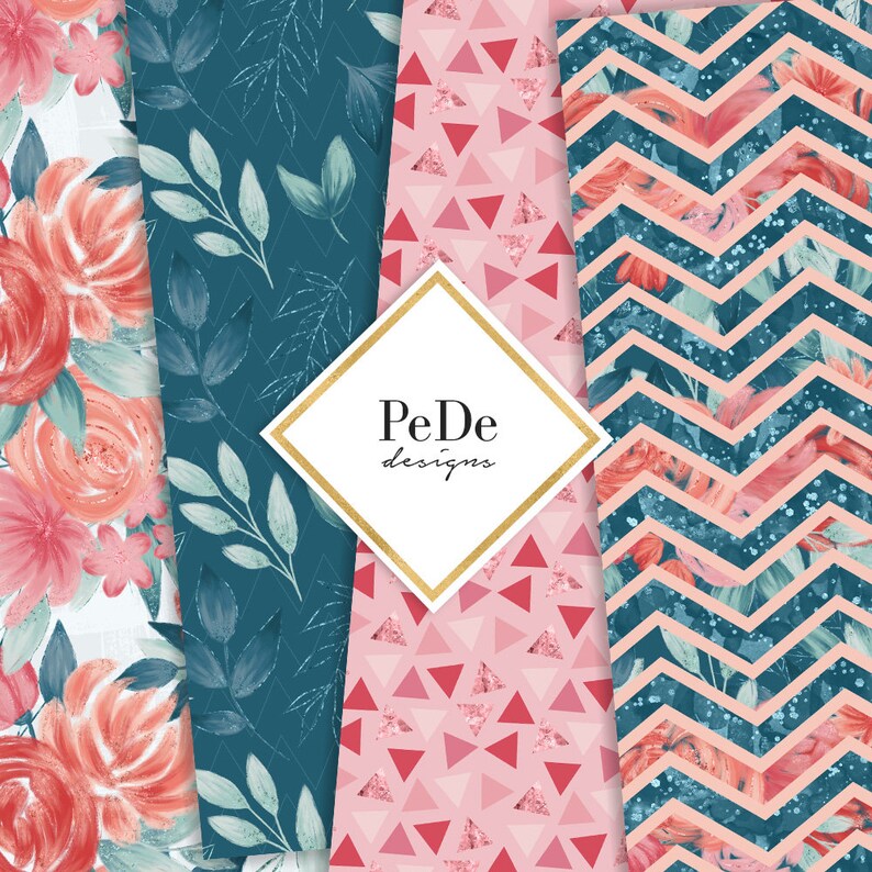 So Many Flowers Digital Papers, Glitter Design, Floral Pattern, Hand ...