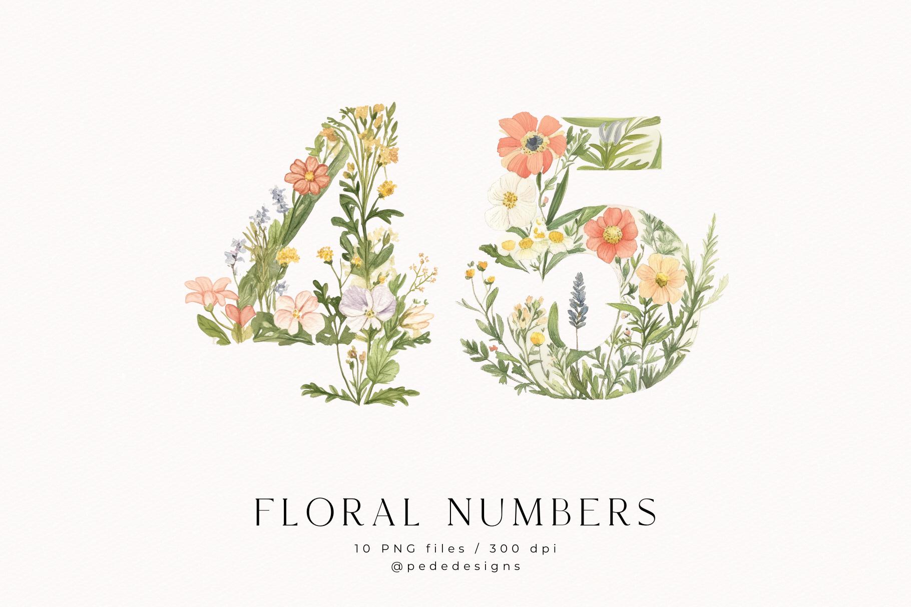 Floral Numbers Clipart Set, Spring Clipart, Party, Celebration ...