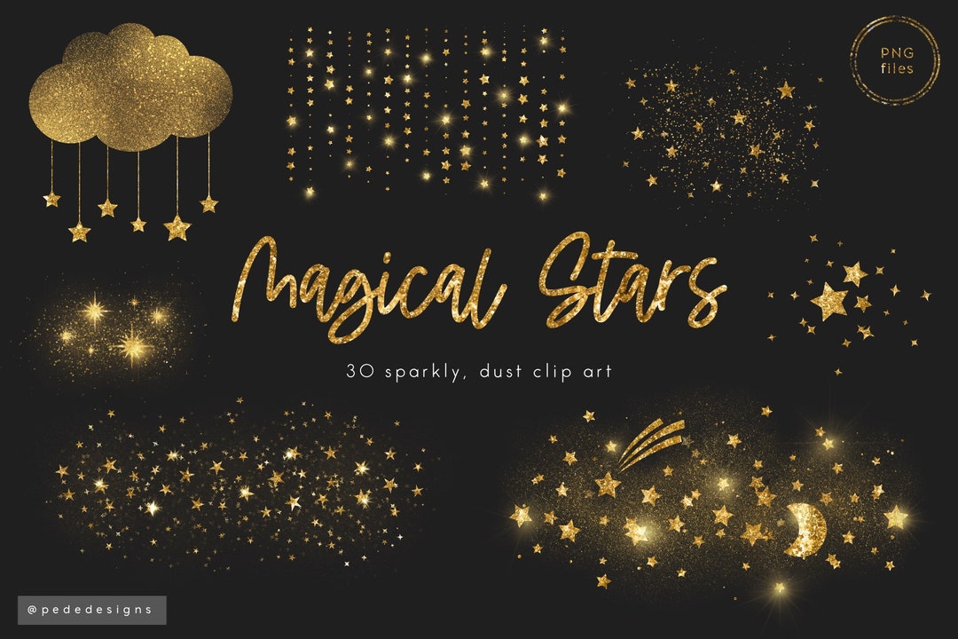 Gold Magical Stars, Star Png, Glitter Clip Art, Mystical Moon, Sparkle ...