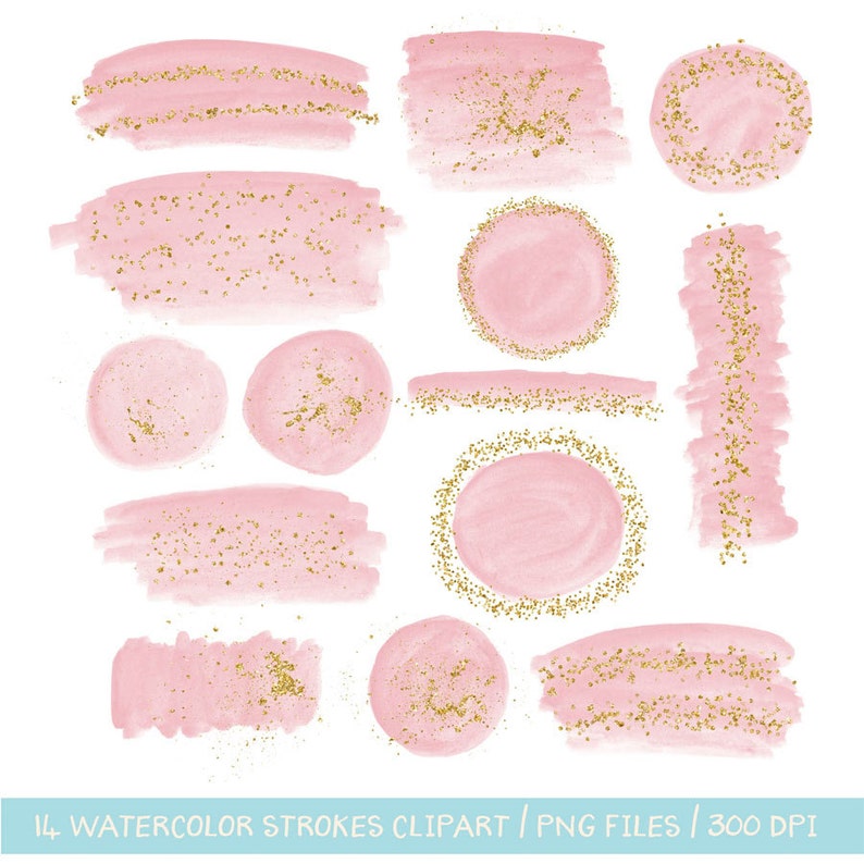Pink Watercolor Strokes With Gold Glitter, Hand Painted Overlay, Logo ...