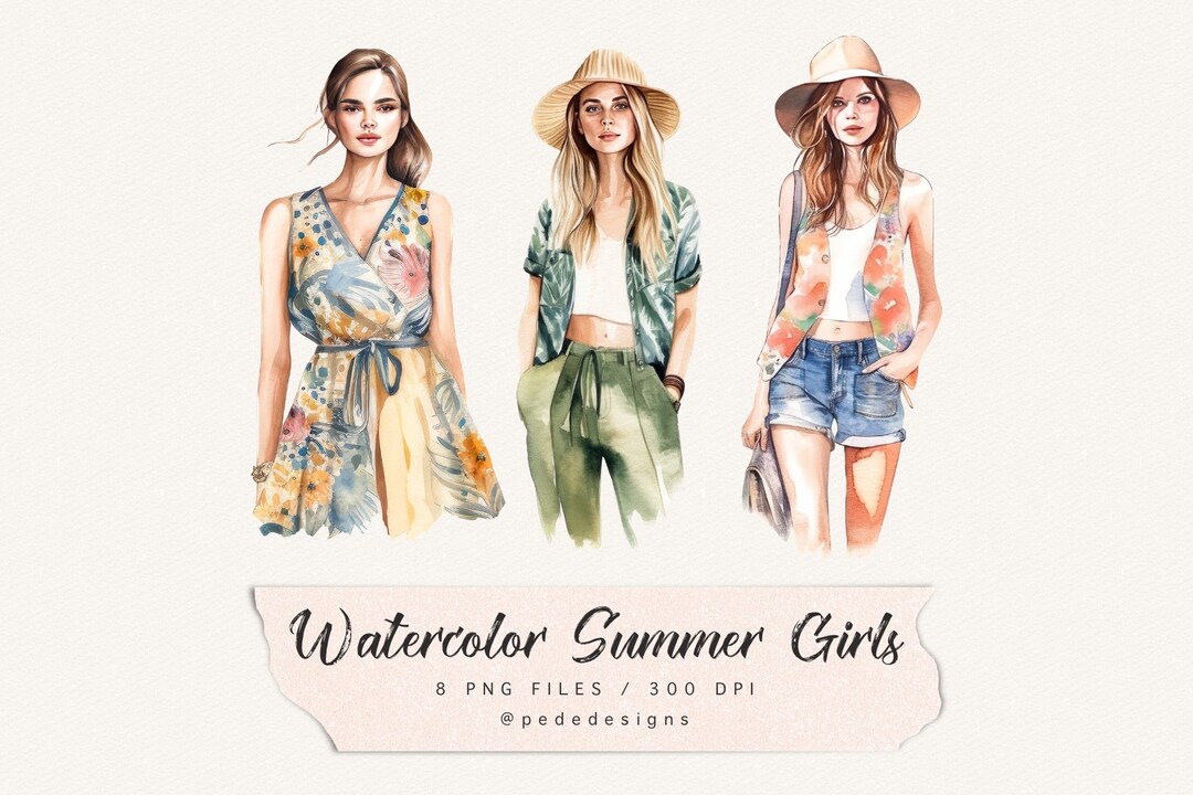 Watercolor Summer Girl Clip Art, Watercolor Fashion Clipart, Summer ...